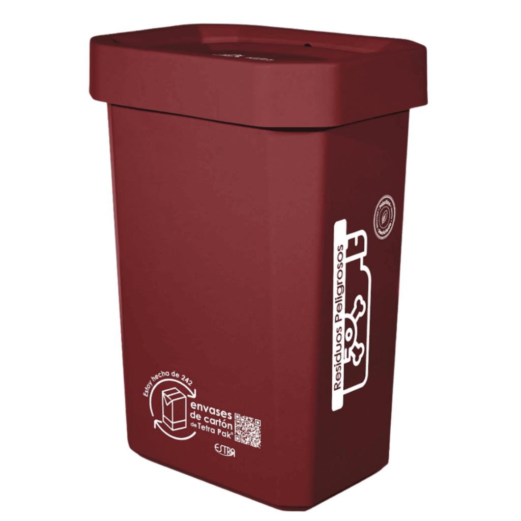 Caneca-Papelera Ecobins Vaivén 53L Roja Residuos Peligrosos